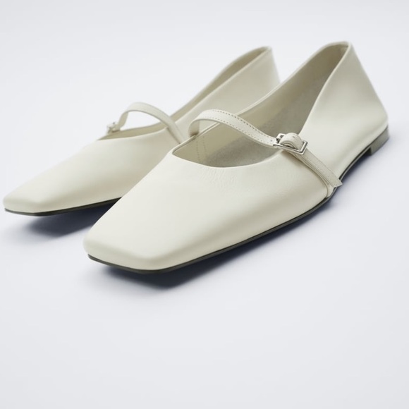 Zara | Shoes | Zara Leather Square Toe Ballet Flats Trf | Poshmark